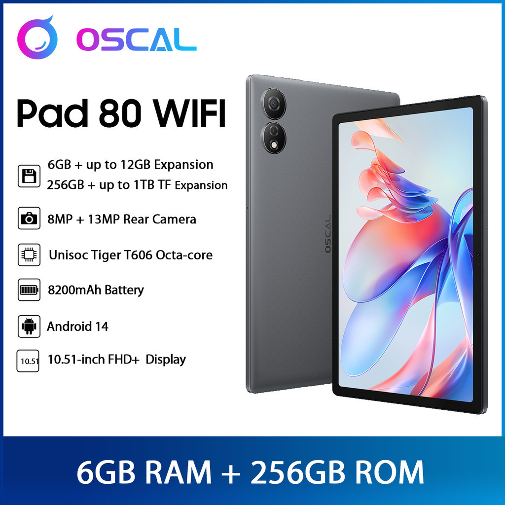 Oscal Pad 80 แท็บเล็ต WIFI Android 14 10.51 FHD+ จอแสดงผล T606 Octa ...