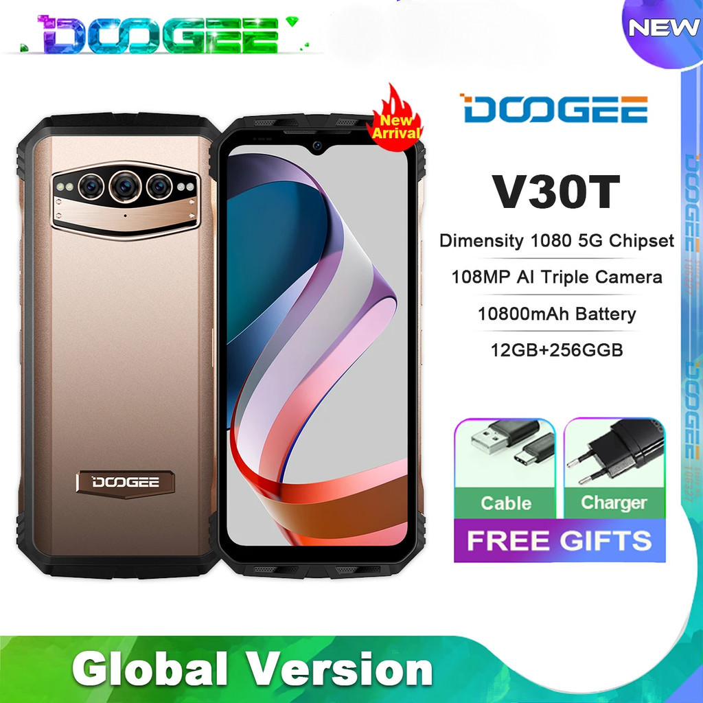 5g โทรศัพท์ที่ทนทาน DOOGEE V30T 6.58 "FHD 120Hz จอแสดงผลขนาด 1080 6nm 12GB + 256GB 108MP กล้อง ...