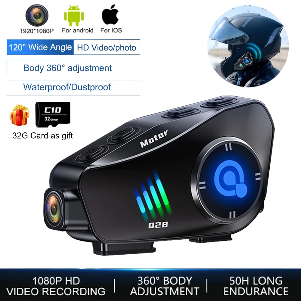 Q28 หมวกกันน็อคมอเตอร์ไซค์ชุดหูฟังบลูทูธ 1080P HD กล้องไร้สายเลนส์มุม ...
