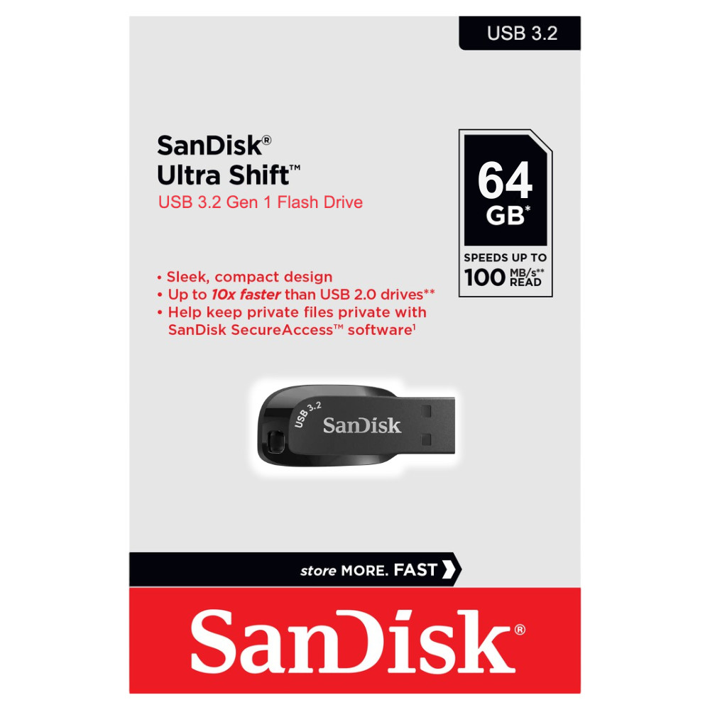 SANDISK Flashdrive Ultra SHIFT 64GB, USB3.2 Gen1 (100MB/s) (Black) แฟลช ...