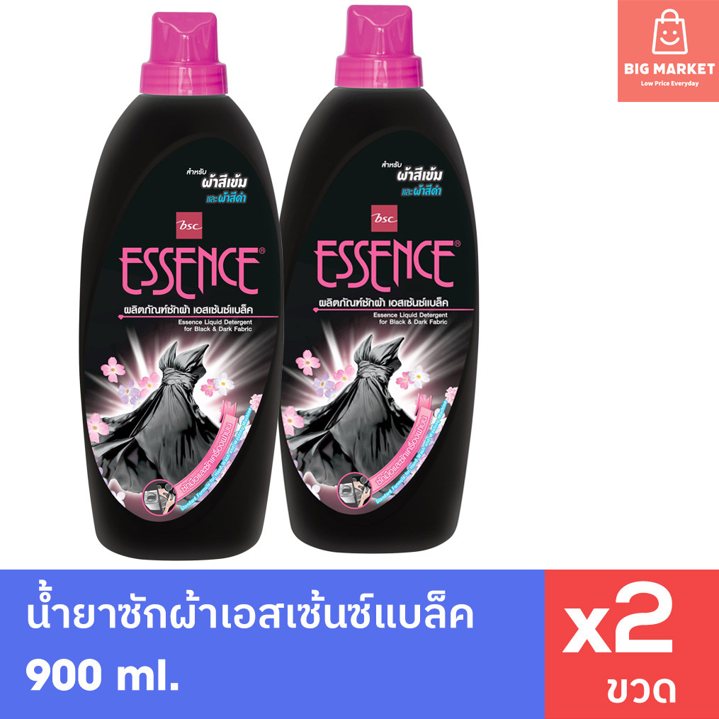 แพ็คคู่ น้ำยาซักผ้าเอสเซ้นซ์ แบล็ค สำหรับผ้าสีเข้มและสีดำ 900ml x2 ขวด Essence BLACK Liquid ...