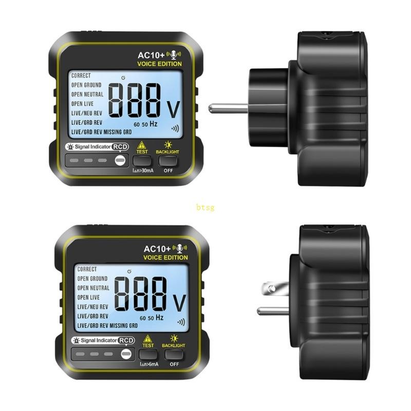 Bt AC10 + เครื่องทดสอบซ็อกเก็ตปลั๊กเครื่องตรวจจับขั้วเฟสตรวจสอบปลั๊ก ...