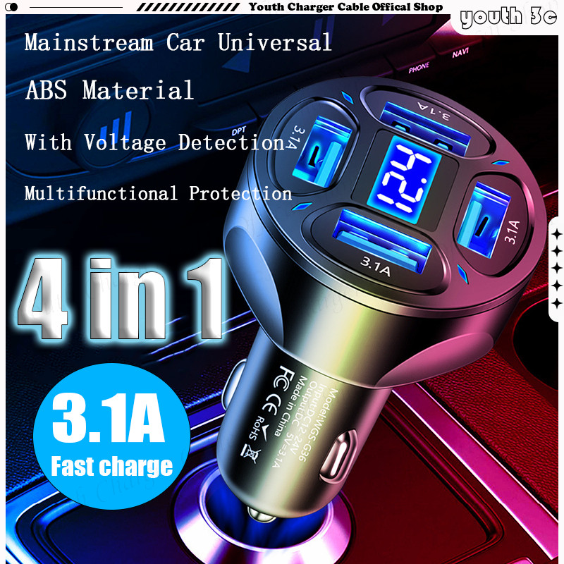 Fast charge 3.1A 4 In 1 จอแสดงผลดิจิตอลชาร์จหลายพอร์ตอะแดปเตอร์ 4 พอร์ต ...