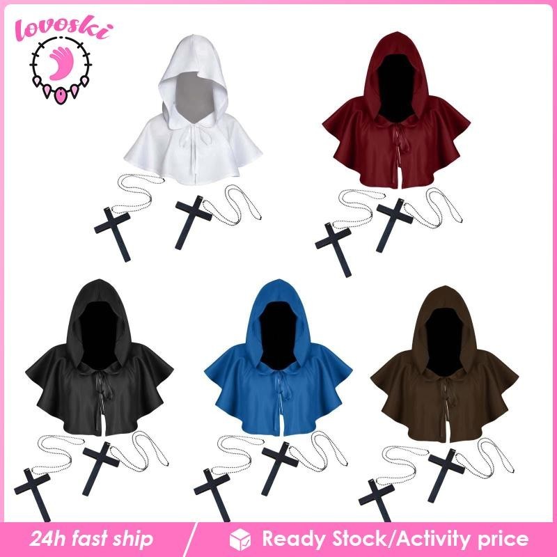 [Lovoski] ฮาโลวีน Death Cape Hooded Poncho ผ้าคลุมไหล่ Grim Cowl พร้อม ...