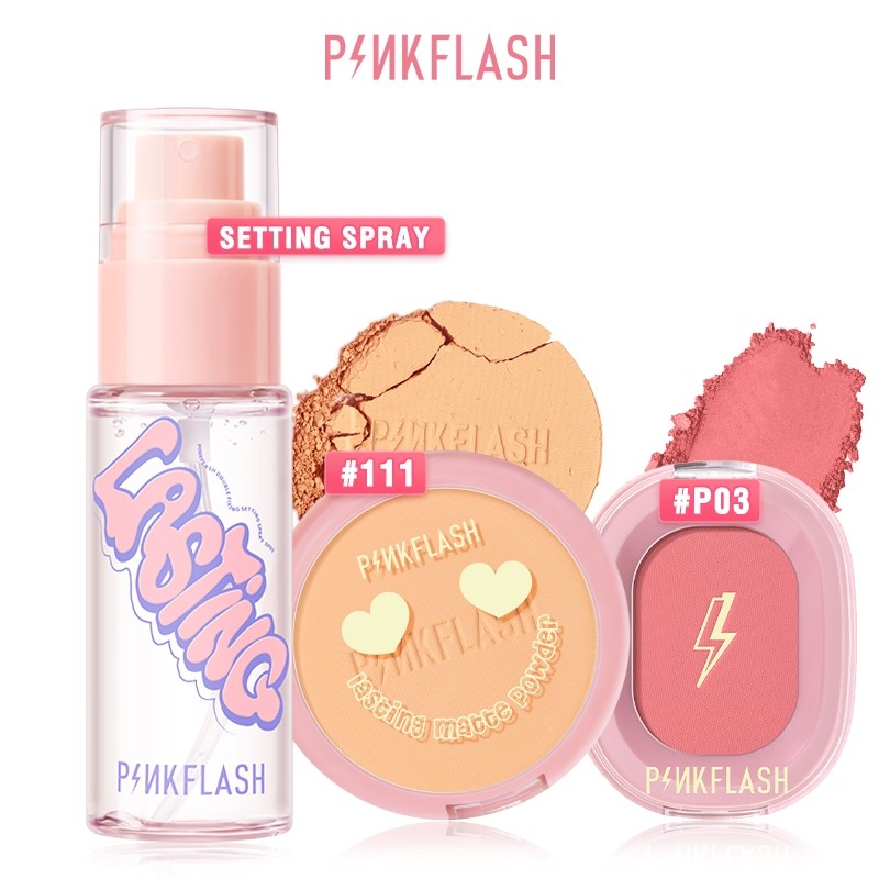 Pinkflash 3 ชิ้น Blush + Setting Spray + Pressed Powder Beginner Face Makeup Set | Shopee Thailand