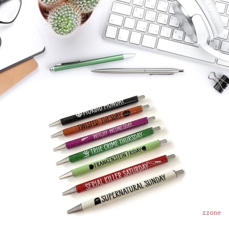 Zzz 7 ชิ้น Glitter Retractable ปากกาลูกลื่นปากกาคริสต์มาสตลกฮาโลวีนปาก ...