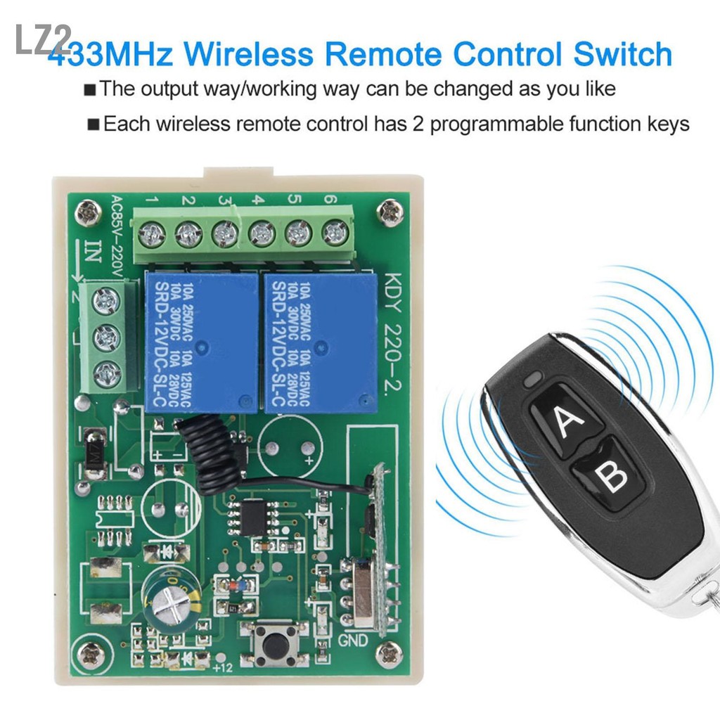 LZ2 2CH 433MHz รีเลย์ 2 ชิ้นรีโมทคอนโทรลไร้สายสวิตช์เครื่องส่งสัญญาณชุด ...
