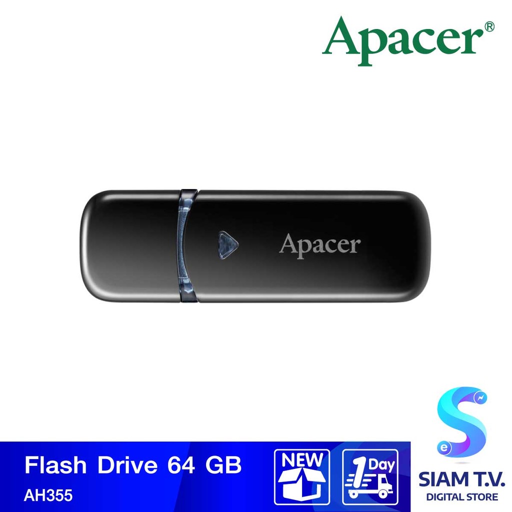 FLASH DRIVE 64 GB (แฟลชไดร์ฟ) APACER AH355 (BLACK) โดย สยามทีวี by Siam ...