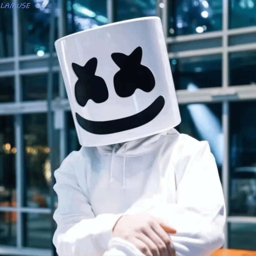 LAMUSE DJ Marshmallow Mask, Neon LED ฮาโลวีน Luminous Head Cover, Party ...