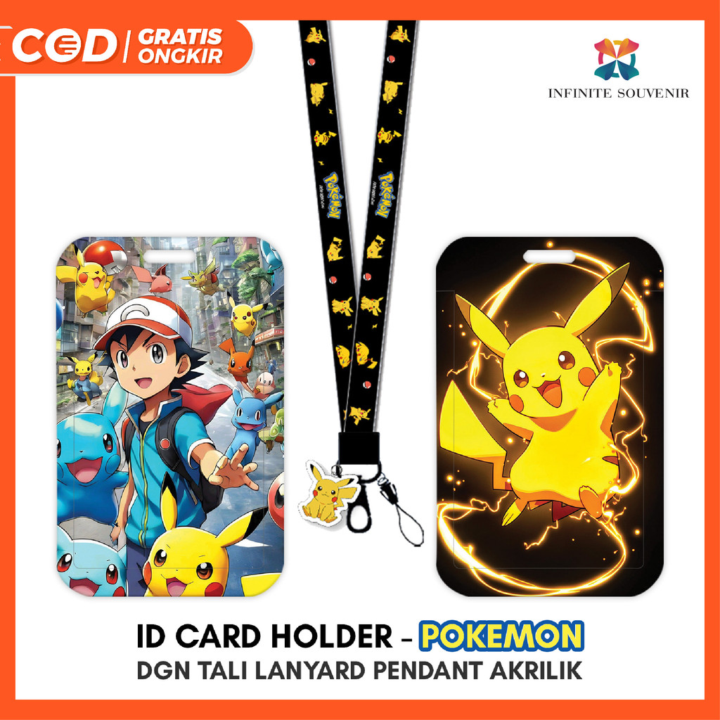 [N003] Pokemon / ป้ายชื่อ ID Card Holder Pikachu พร้อมเชือกเส้นเล็กจี้ ...