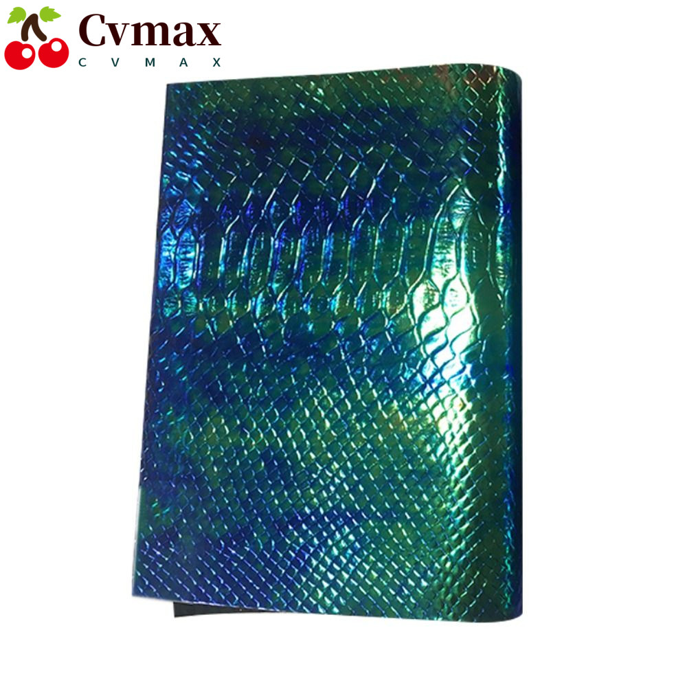 Cvmax แผ่นลายหนังงู 1 ม้วน, แผ่นหนังโฮโลแกรม 30x135 ซม., แผ่น PU ลายหนังงู PU หนังเทียมสีฟ้าและ ...