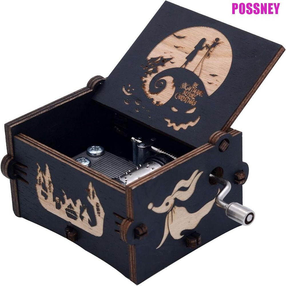 Possney กล่องดนตรีมือหมุน, Hand-cranked Boxwood Halloween Horror Music ...