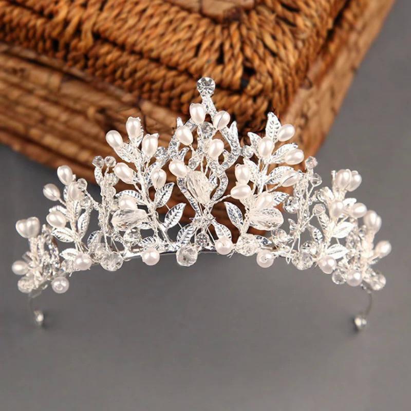 Handmade Pearl Crystal Crown Bride Hair Jewelry Wedding Tiaras ...
