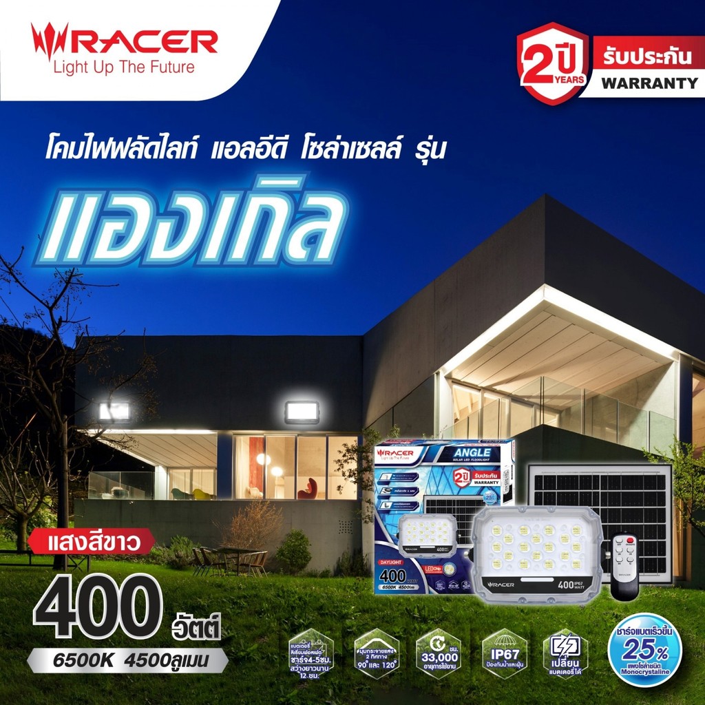 Ghouse Online RACER โคมไฟฟลัดไลท์ แอลอีดี โซล่าเซลล์ รุ่น แองเกิล 400 วัตต์ แสงขาว สินค้าขายดี ...