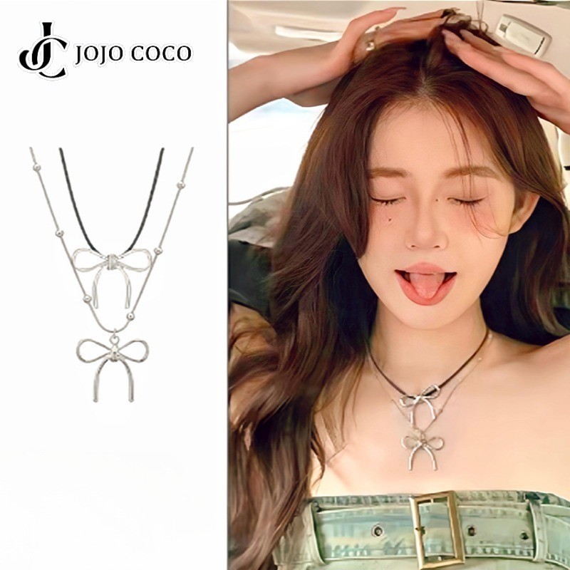 Jojo COCO ใหม่โบว์หนังสร้อยคอผู้หญิง Ins Retro Clavicle Chain ...