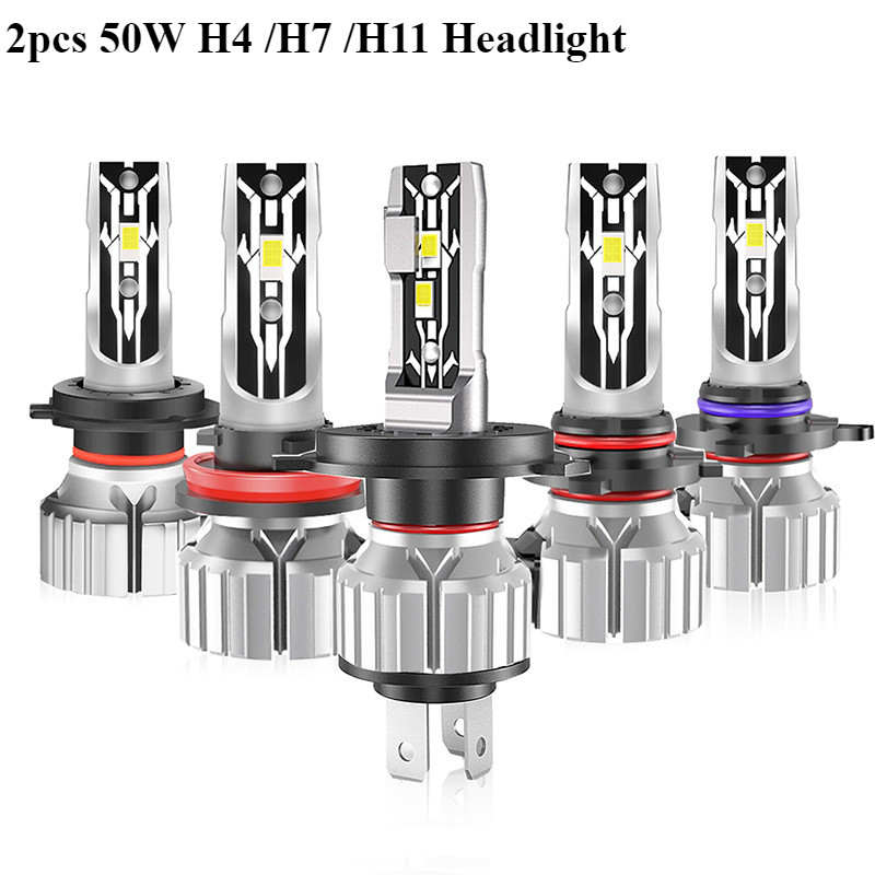 2pcs H4/H7/H11 ไฟหน้า 50W 8000LM 6000K สีขาว Bright LED ไฟหน้าหมอกโคมไฟขับรถหลอดไฟรถยนต์ ...