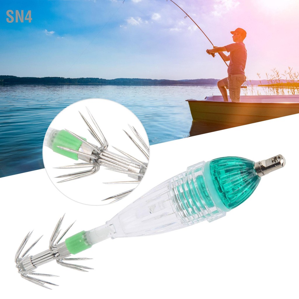 SN4 ตกปลาไฟ LED ล่อปลาหมึกรูปร่างแสงสีเขียวเหยื่อโคมไฟใต้น้ำพร้อมตะขอ | Shopee Thailand
