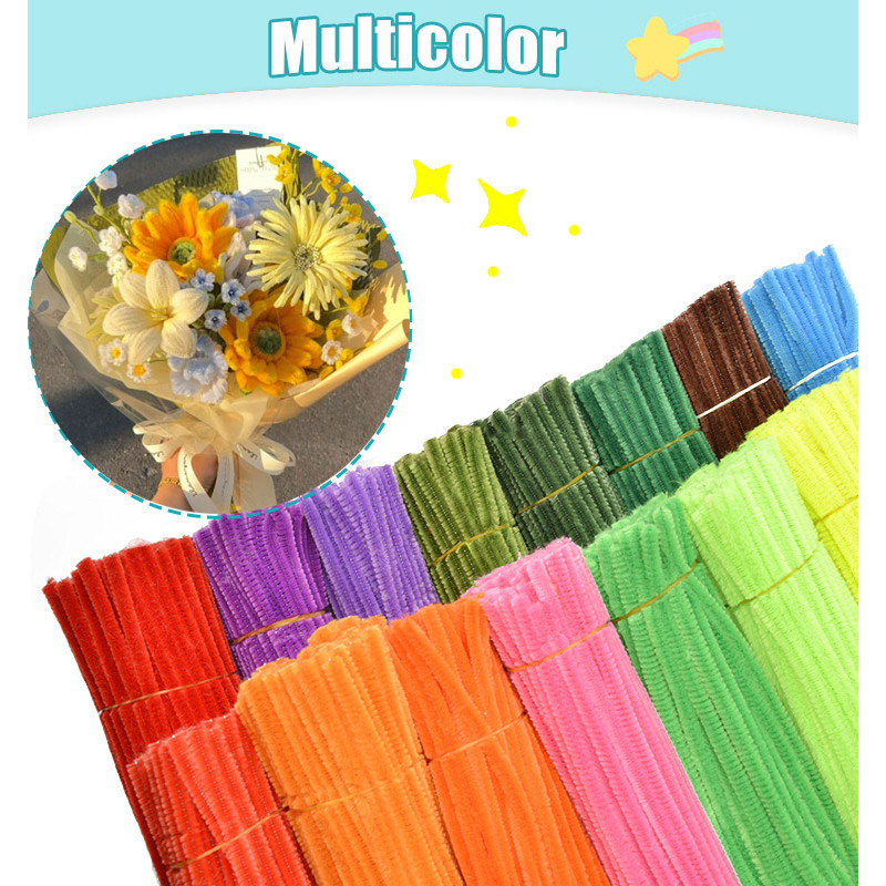 100pcs สี Chenille ลวด Fluffy Sticks DIY Craft Fuzzy Stems Twist Wire ...