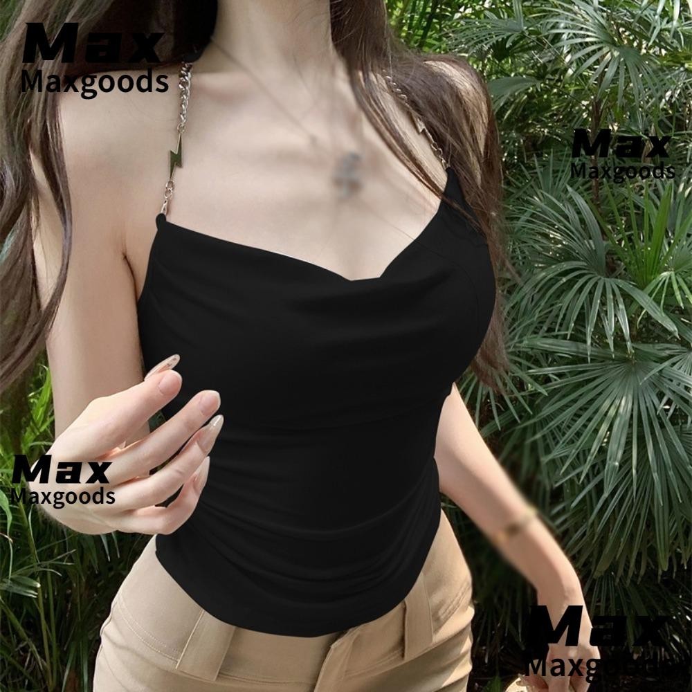 เสื้อกั๊กโซ่ MAXG Lightning, เสื้อกั๊กสายโซ่แขนกุด Halter, แฟชั่นสไตล์เกาหลี Hottie ผู้หญิงยอด ...