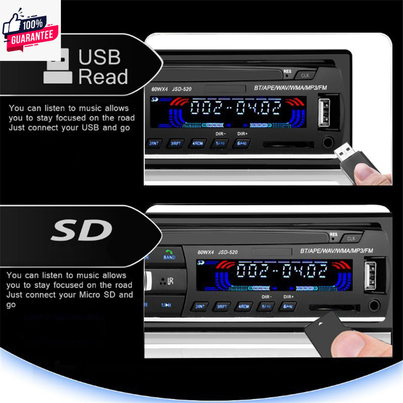 JSD 520 1 Din วิทยุติดรถ MP3 เครื่องเล่น 12V ลูทูธ เครื่องเสียงรถ เพาเวอร์แอมป์ เครื่องเสียง ...