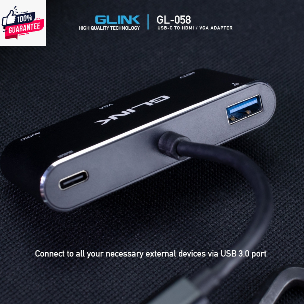 Glink GL058 ตัวแปลงสัญญาณภาพ USB-C to HDMI / VGA / Audio port / USB 3.0 ...