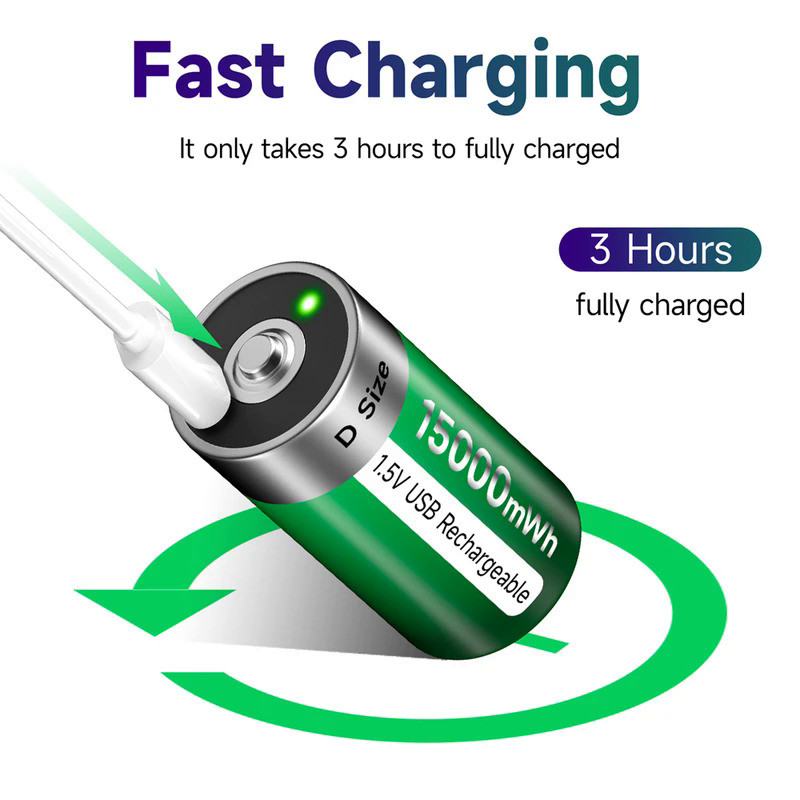 PALO 1-6PCS 1.5V D Size 15000mWh lithium Rechargeable battery D Type ...