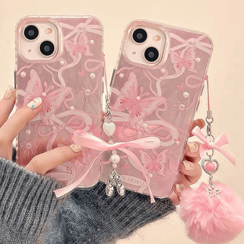 เคส Cute Pink Plush Bow Chain for Samsung Galaxy A16 A06 A55 A25 A35 ...