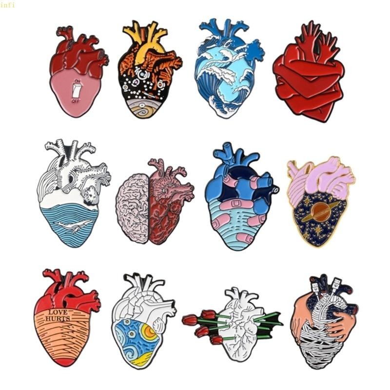 Infi 12 ชิ้น Anatomical Heart เข็มกลัดเคลือบหัวใจวิทยาศาสตร์เคลือบ ...