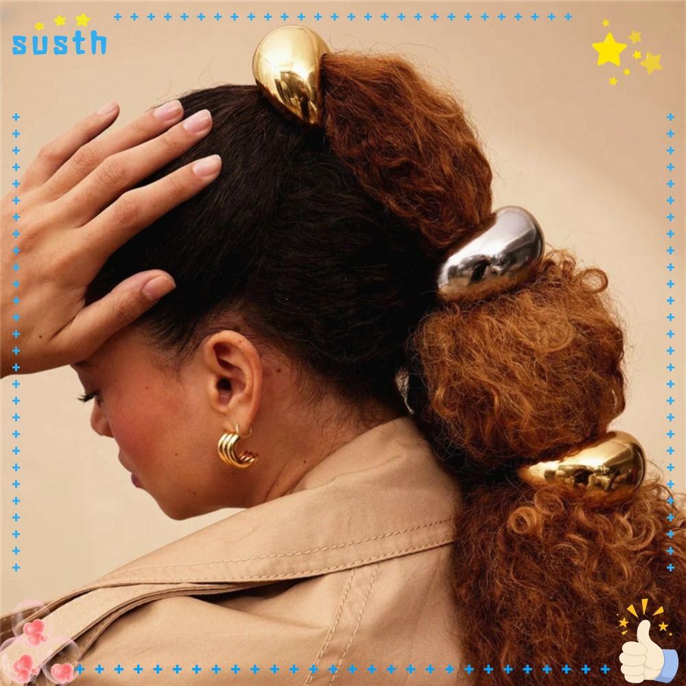 Susth ยางรัดผมแบบยืดหยุ่น, เชือกยางรัดผมโลหะหนา, เครื่องมือคาดผมสีเงิน ...