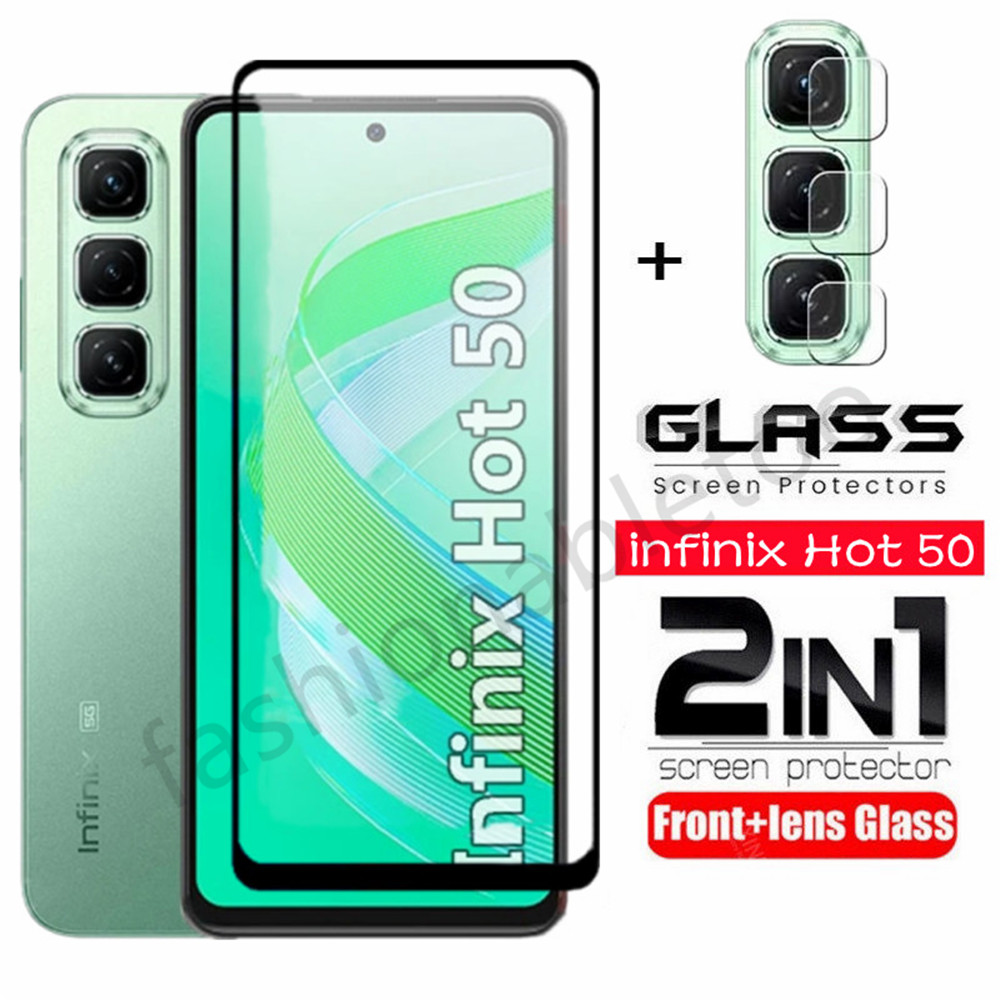 2 in 1 ป้องกันหน้าจอกระจกนิรภัยฟิล์มสําหรับ infinix Hot 50 i 50i 50pro ...
