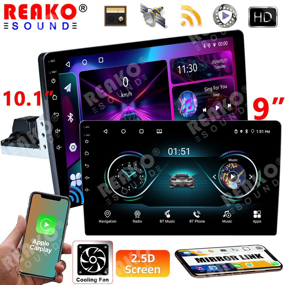 Reakosound 9/10 นิ้วรถ 1 din เครื่องเล่นวิดีโอมัลติมีเดีย Universal 1DIN วิทยุสเตอริโอ 4G ...