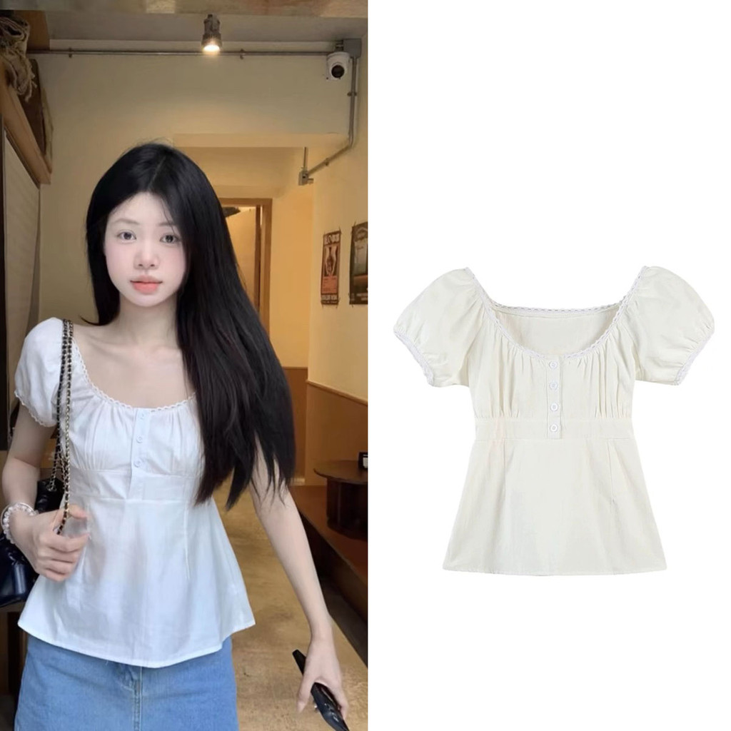 Dahong 💖 เสื้อยืดแขนสั้น สไตล์ใหม่ เสื้อครอปคอกว้างแขนสั้น เวอร์ชั่นเกาหลี w489 | Shopee Thailand