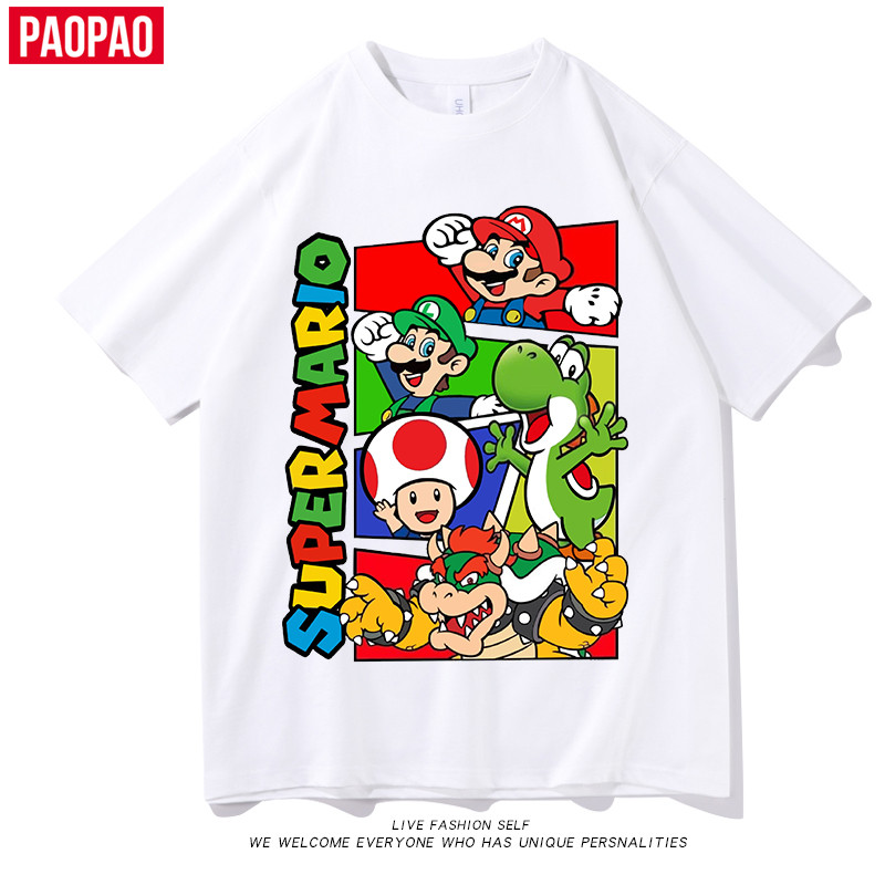 Paopao Mario Breakthrough Street Wear พิมพ์เสื้อยืดแขนสั้นผู้ชายผู้หญิง ...