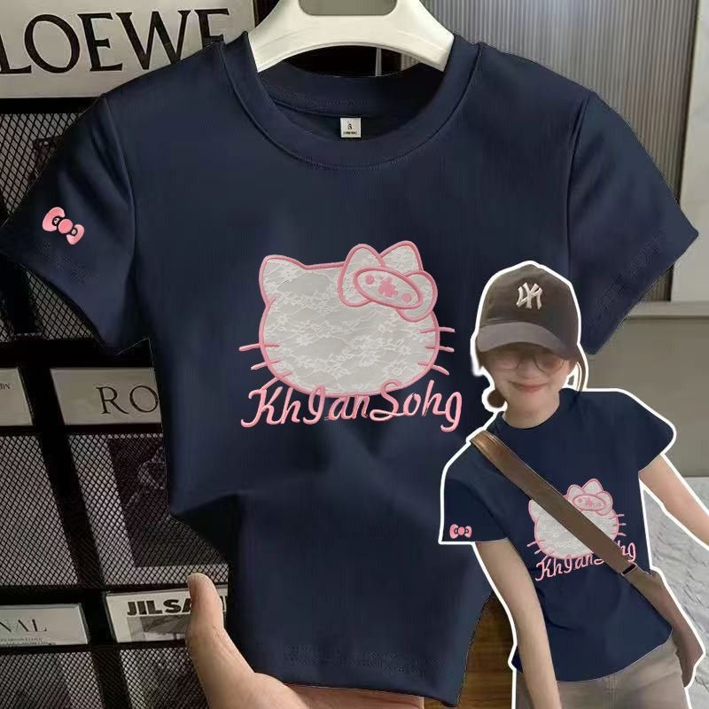 เสื้อเชิ๊ตผ้าฝ้าย 100% ลาย Hello Kitty และ_succulent_สไตล์.ins สำหรับผู้หญิง | Shopee Thailand