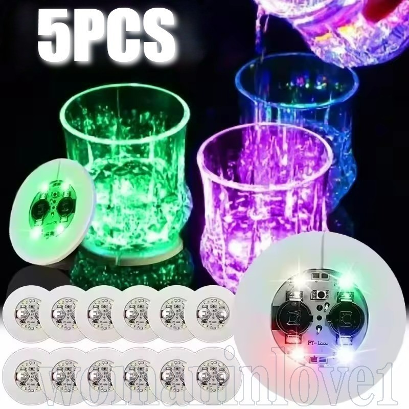 5/1 ชิ้น LED Luminous Coasters สติกเกอร์ - แบตเตอรี่ขับเคลื่อน Coaster ...
