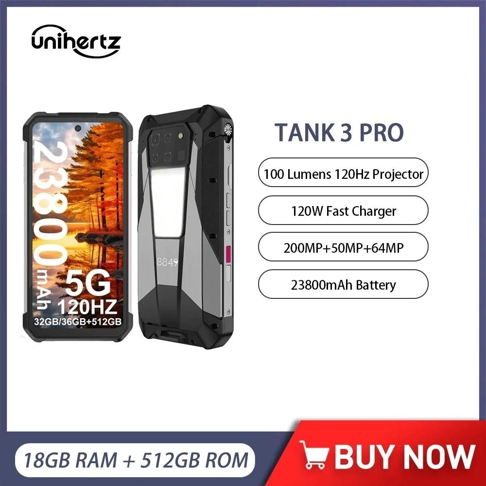 Unihertz Tank 3 Pro สมาร์ทโฟนที่ทนทาน Android 23800mAh 100 Lumens 512GB ...