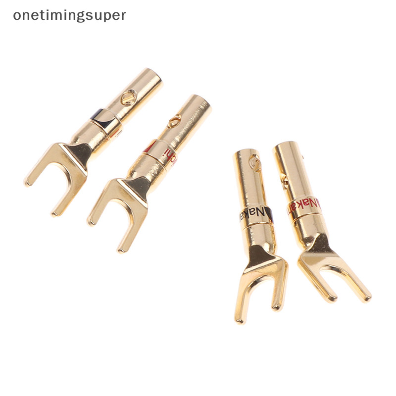 Onetimingsuper 4 ชิ้น U/Y Spade Gold Plated Banana Plug Audio Speaker ...