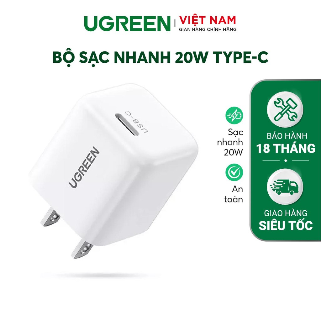 Ugreen เครื่องชาร์จเร็ว USB Type-C 20W รองรับ PD3.0/QC4+/PPS 10219 พรีเมี่ยม (US) | Shopee Thailand