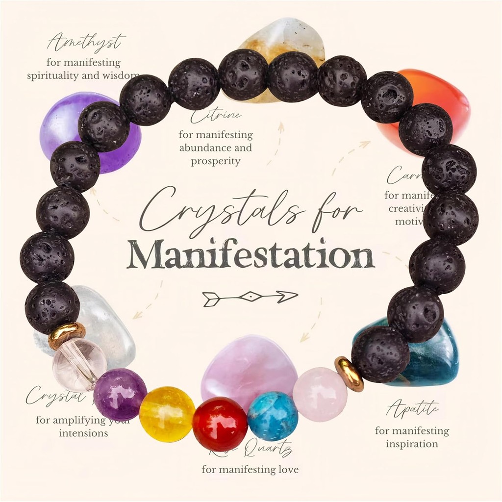 Boho Handmad ธรรมชาติ Lava Chakra Healing Energy หินสร้อยข้อมือลูกปัด ...