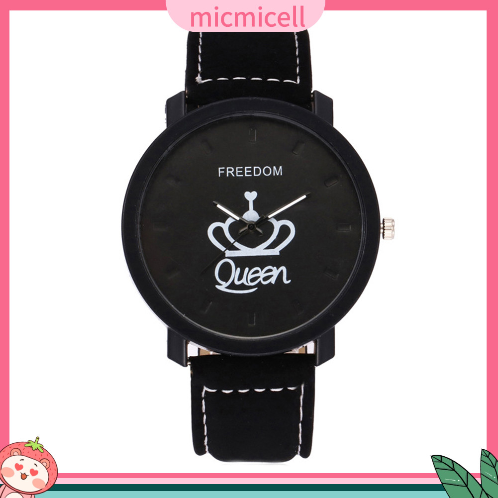 Mic_ Couple Queen King Crown Fuax Leather Quartz นาฬิกาข้อมืออะนาล็อก ...