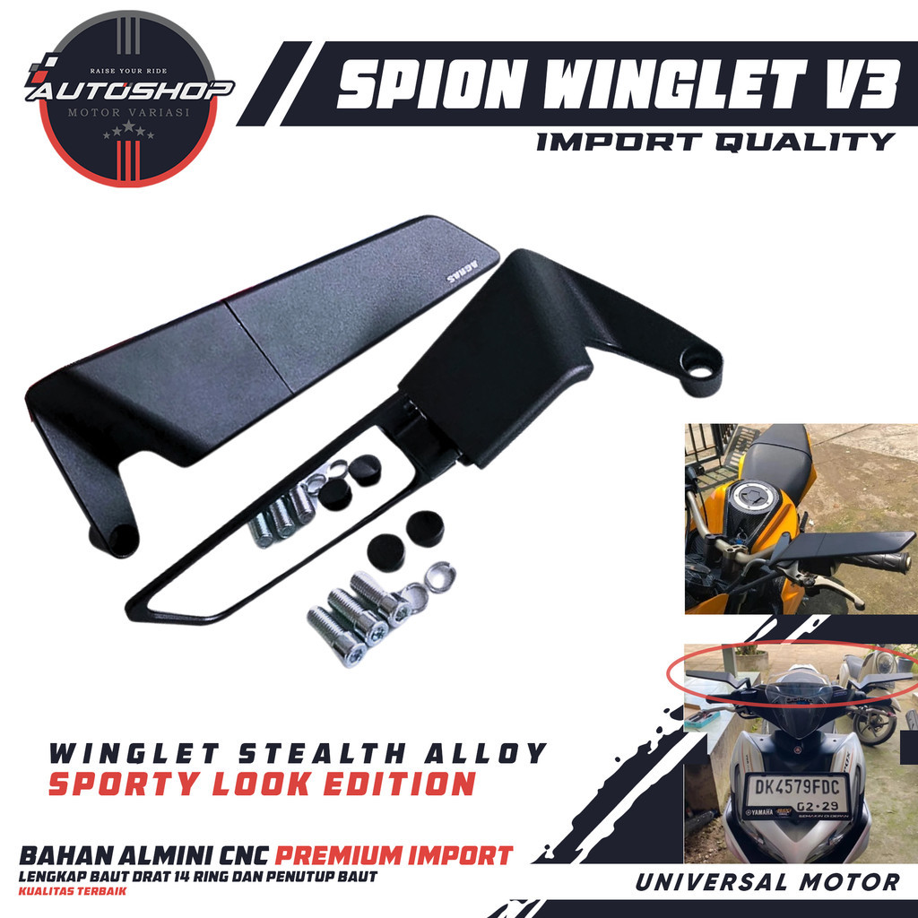 Winglet Mirror NMAX PCX VARIO AEROX ADV V3 STEALTH ALLOY SERIES WINGLED ...