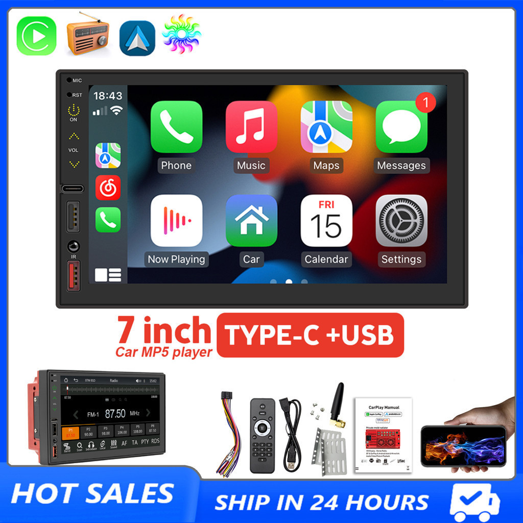 เครื่องเสียงรถยนต์ระบบสเตอริโอ Apple CarPlay Android Auto Double-Din ...