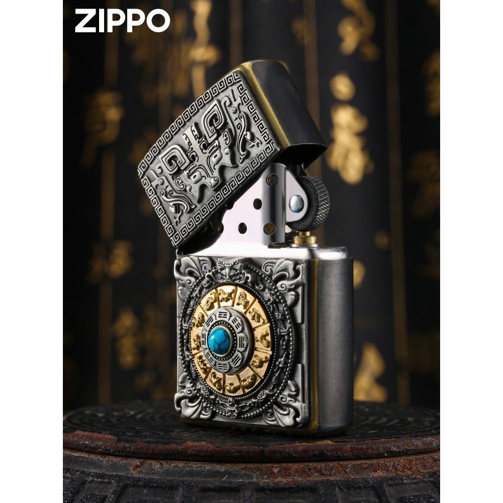 ของแท้ Zippo Jiugong Gossip Turntable Windproof น้ํามันก๊าดไฟแช็ก ...