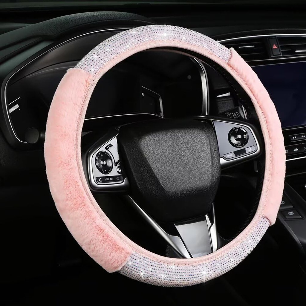 Bling Fluffy พวงมาลัยสําหรับผู้หญิงสาว, Rhinestone เพชรประกายขนพวงมาลัย ...