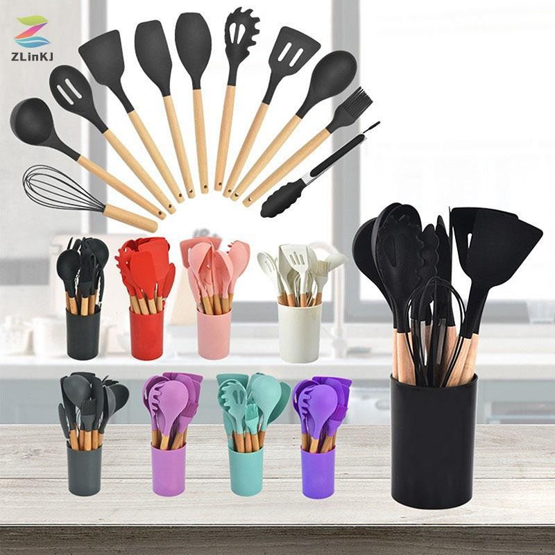 Zlinkj 12PCS เครื่องครัวซิลิโคน Non-Stick เครื่องครัวชุดเครื่องครัว ...