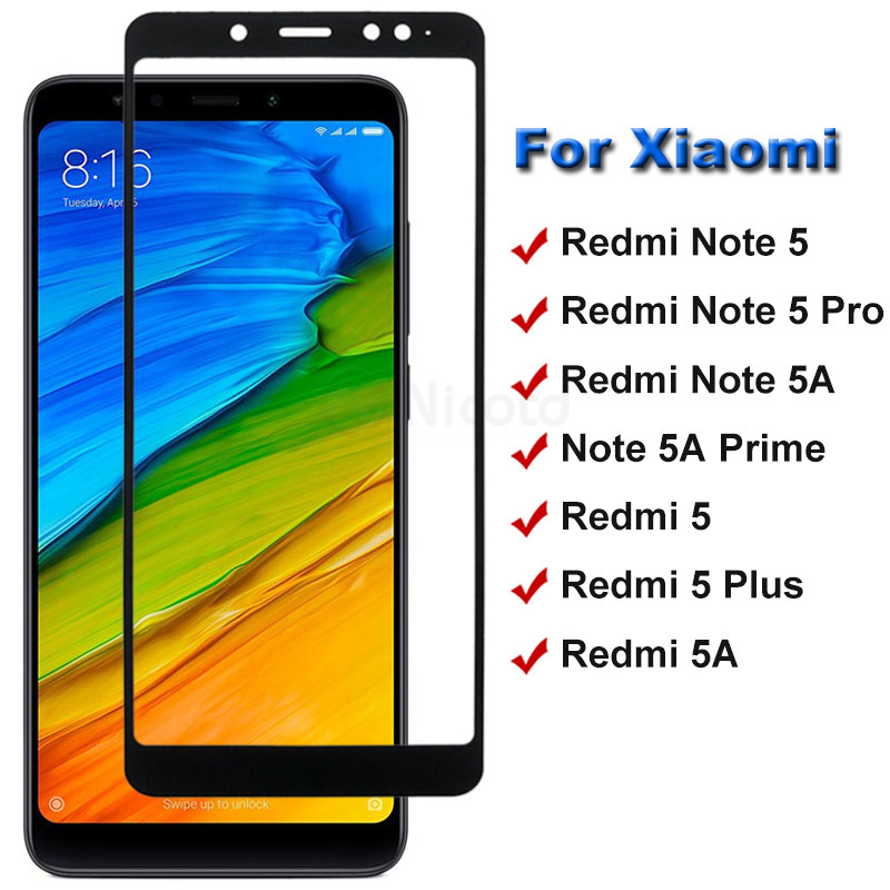 กระจกนิรภัยคลุมทั้งหมดสําหรับ Xiaomi Redmi Note 5 Pro 5A Plus โทรศัพท์ ...