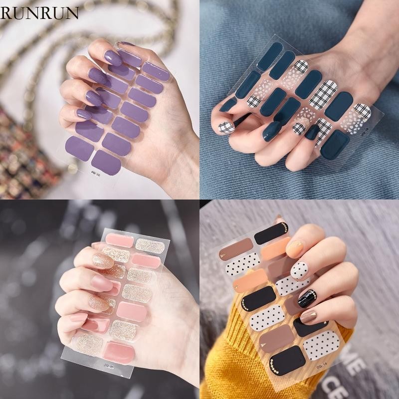 RUN Stick On Strips Glitter Plaid Gel Nail Stickers Full Nail Wraps ...