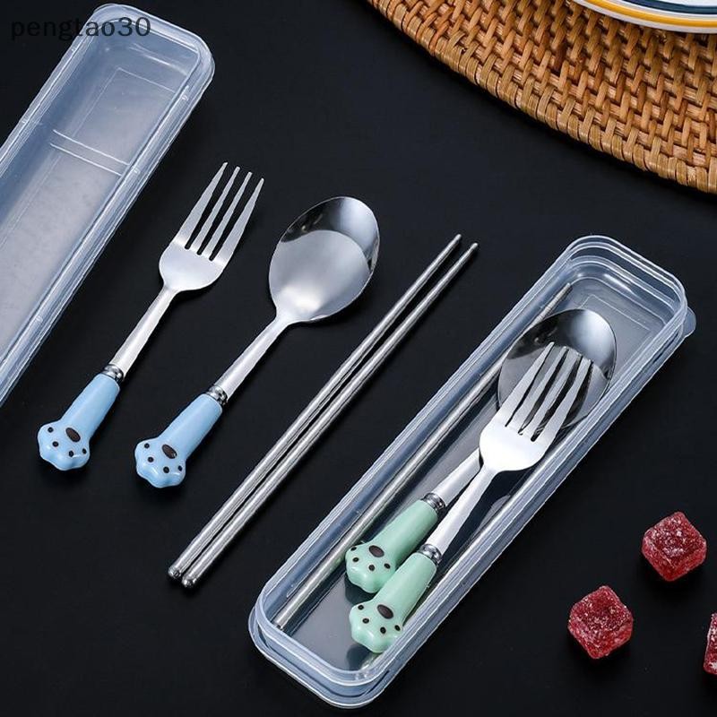 [Eao] Cat Claw ชุดอาหารสแตนเลสชุดช้อนส้อมแบบพกพาช้อนส้อมตะเกียบชุดสาม ...