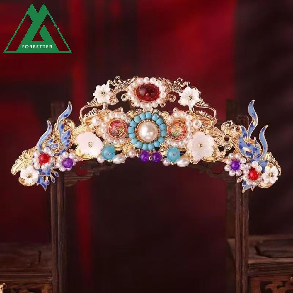 Forbetter จีน Hanfu ผม Crown, Headpiece สีเคลือบคริสตัลผม, Elegant Tang ...
