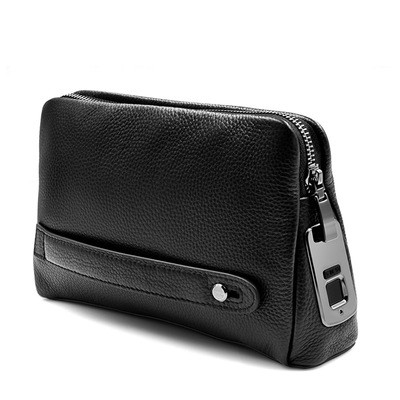 Men's Wallet black clutch Fingerprint Lock Bag First Layer Cowhide Men ...